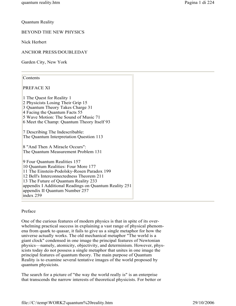 Quantum Reality: Beyond the New Physics - Nick Herbert Book