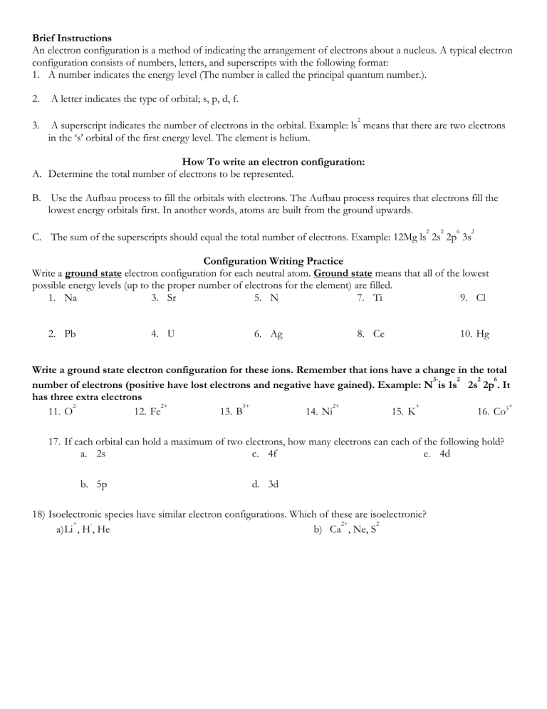 Electron Configuration Practice Worksheet & Guide