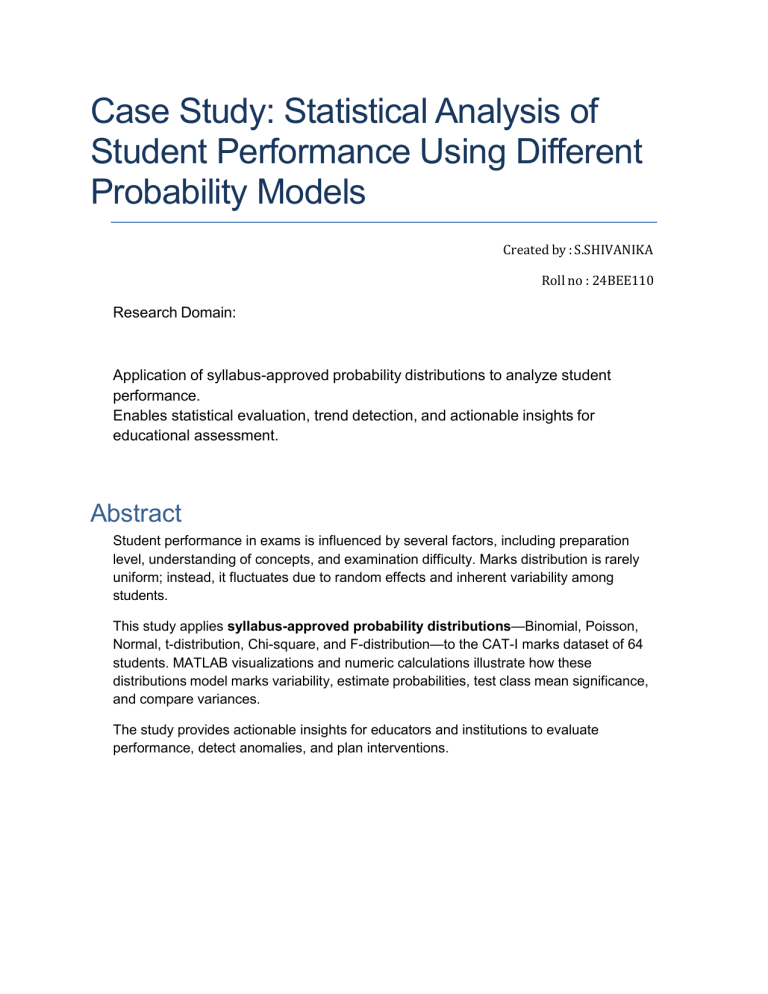 Student Performance Analysis: Probability Models Case Study