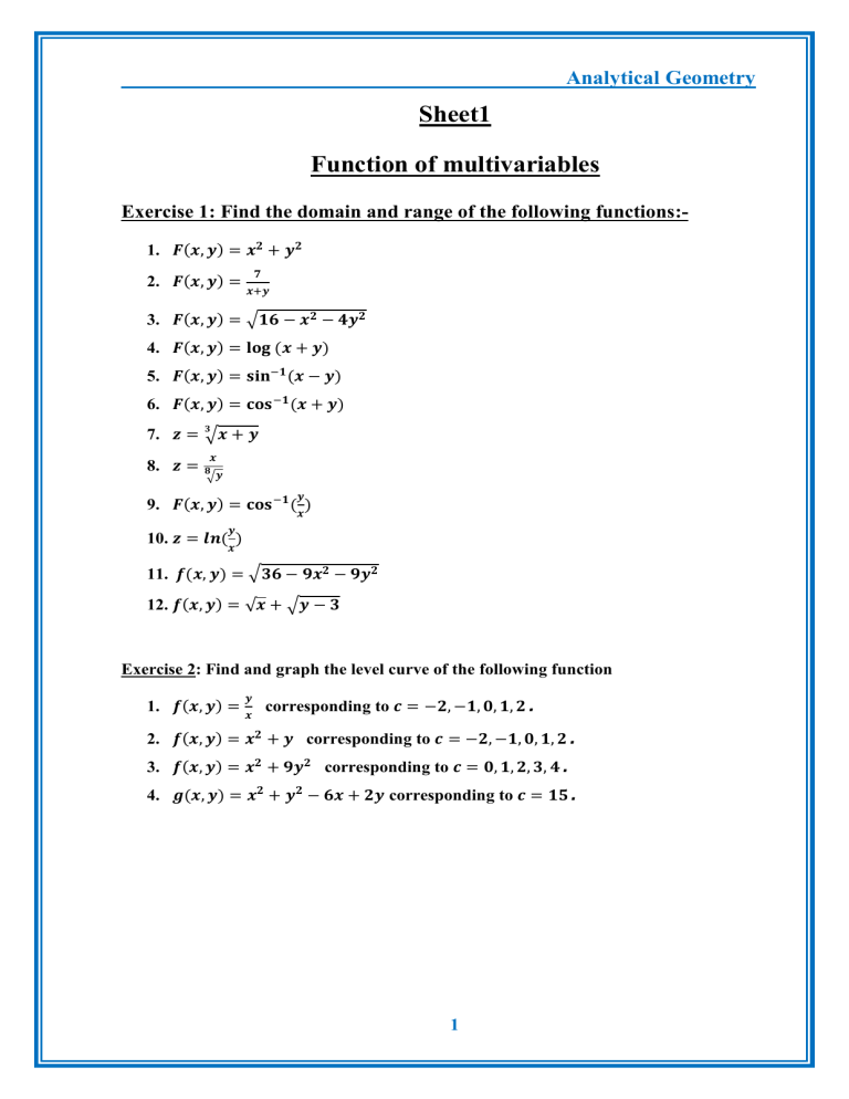 Multivariable Calculus Exercises: Derivatives, Integrals, Taylor Series