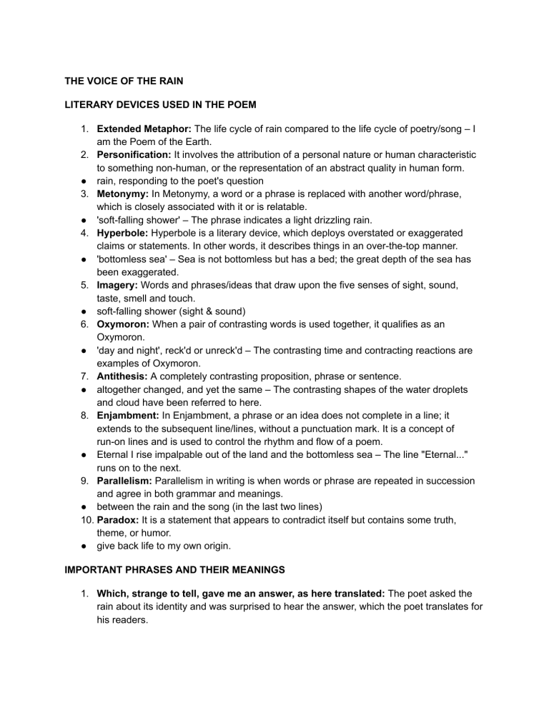 The Voice of the Rain: Literary Analysis & Study Guide