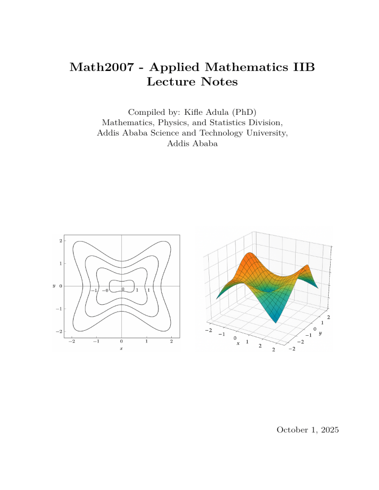 Math2007 Applied Mathematics IIB Lecture Notes - Kifle Adula