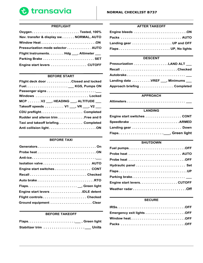 Boeing 737 Normal & Reference Checklists: Flight Operations Guide
