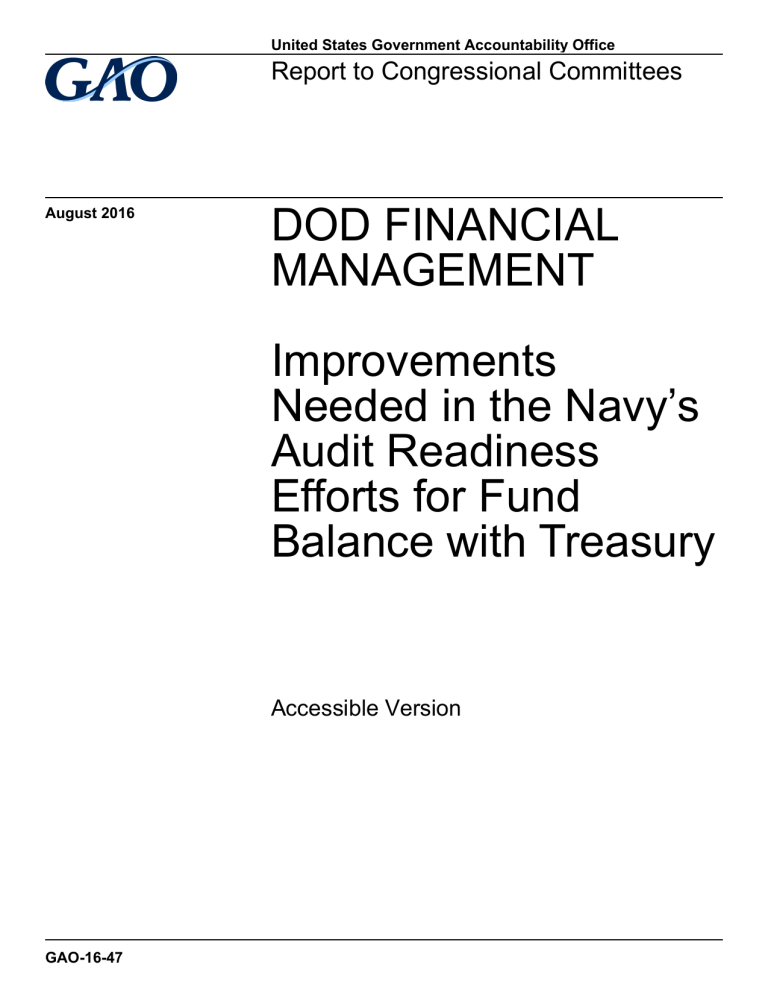 DOD Financial Management: Navy Audit Readiness for Fund Balance with ...