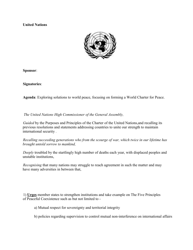 UN Policy Statement: World Charter for Peace & Global Security