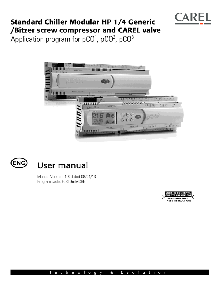 CAREL pCO1, pCO2, pCO3 Chiller Control Application Program Manual