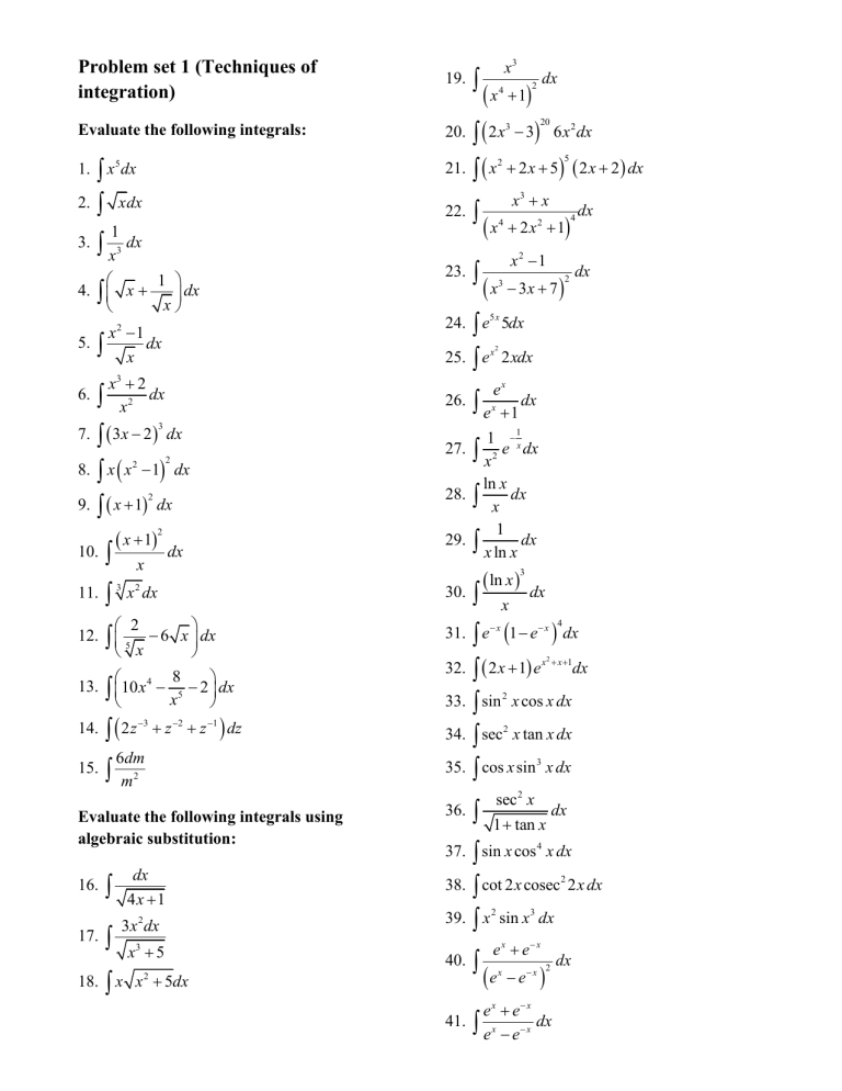 Integration Techniques Problem Set