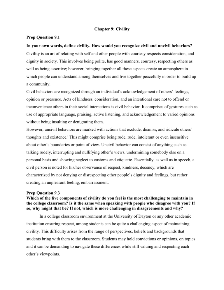Civility: Definition, Behaviors, and Challenges