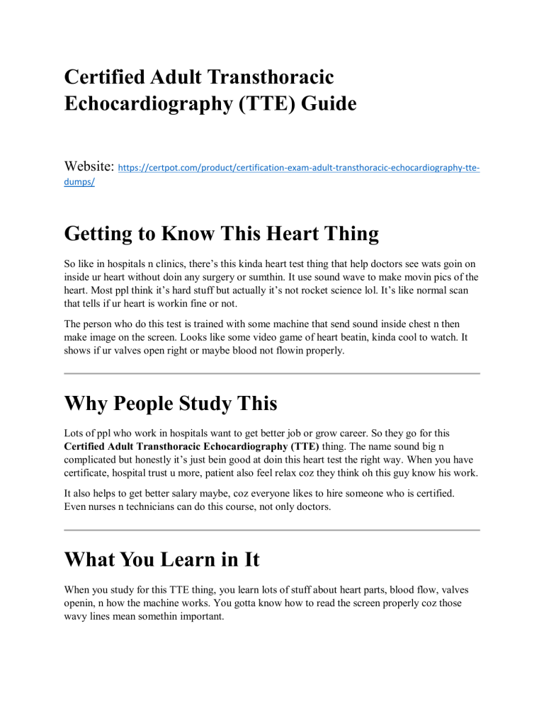 Certified Adult Transthoracic Echocardiography (TTE) Guide