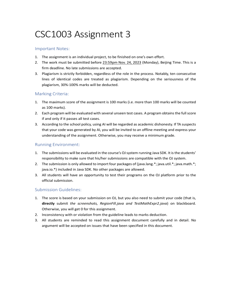 CSC1003 Assignment 3: Java Programming Exercises
