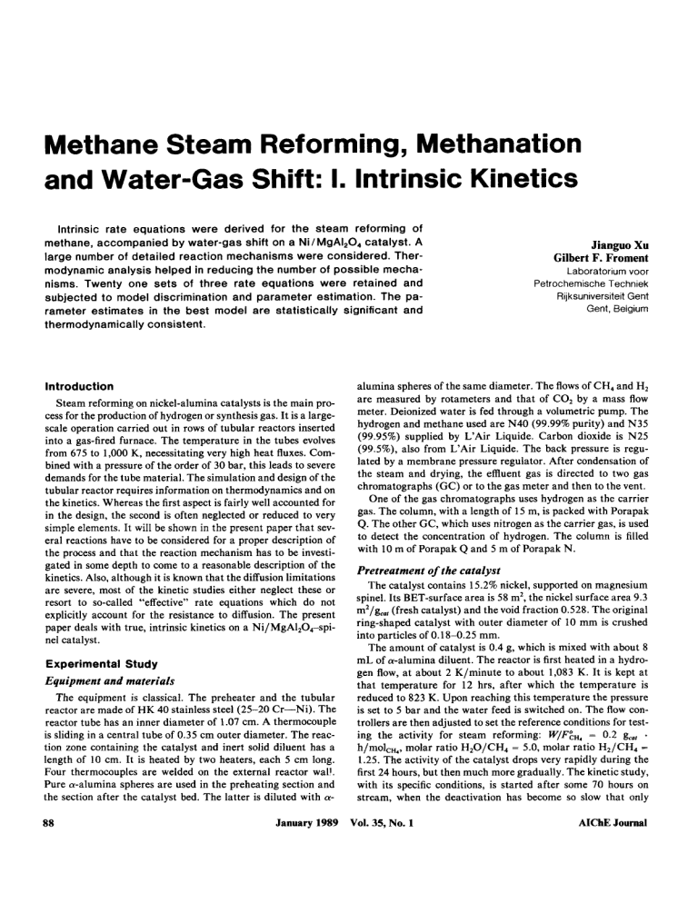 Methane Steam Reforming, Methanation & Water-Gas Shift: Intrinsic Kinetics