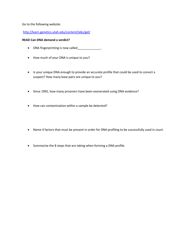 DNA Fingerprinting & Gel Electrophoresis: Guided Lab Activity