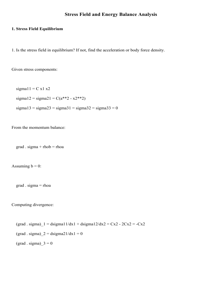Stress Field & Energy Balance Analysis: Equilibrium & Identity Derivations