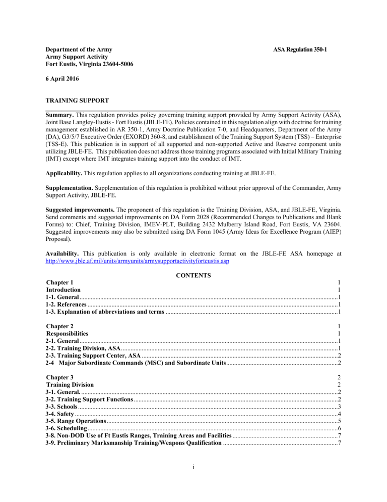 ASA Regulation 350-1: Army Training Support Policy & Procedures