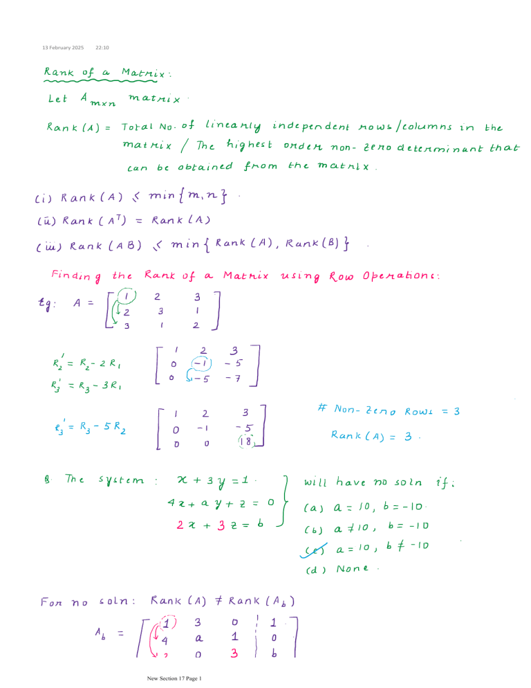 Rank of a Matrix: Definitions, Properties, and Row Operations Example