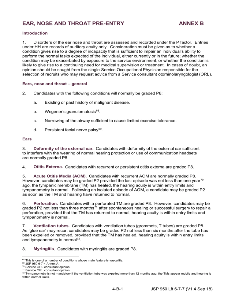 ENT Pre-Entry Medical Guidelines