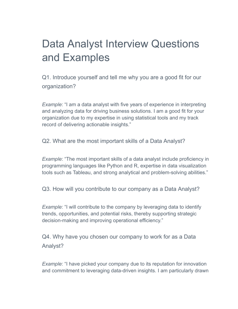 Data Analyst Interview Questions and Examples Guide
