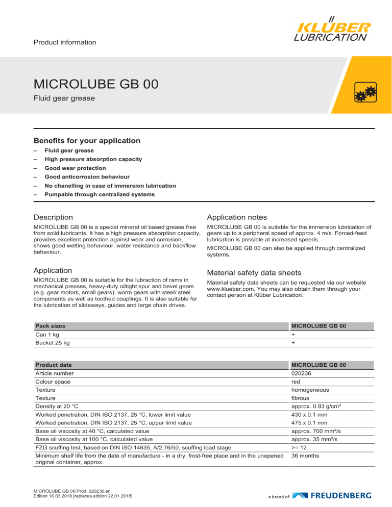 MICROLUBE GB 00: Fluid Gear Grease Product Information
