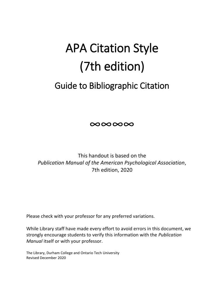 APA 7th Edition Citation Style Guide