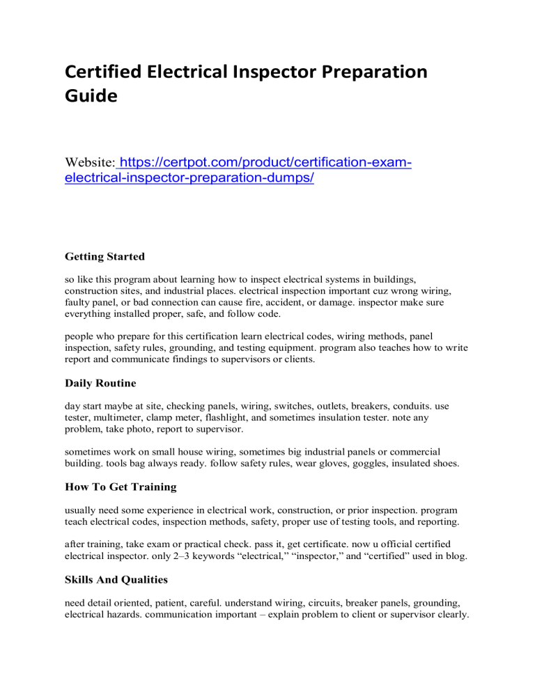 Certified Electrical Inspector Preparation Guide