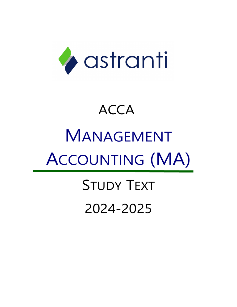ACCA Management Accounting (MA) Study Text 2024-2025 | Astranti