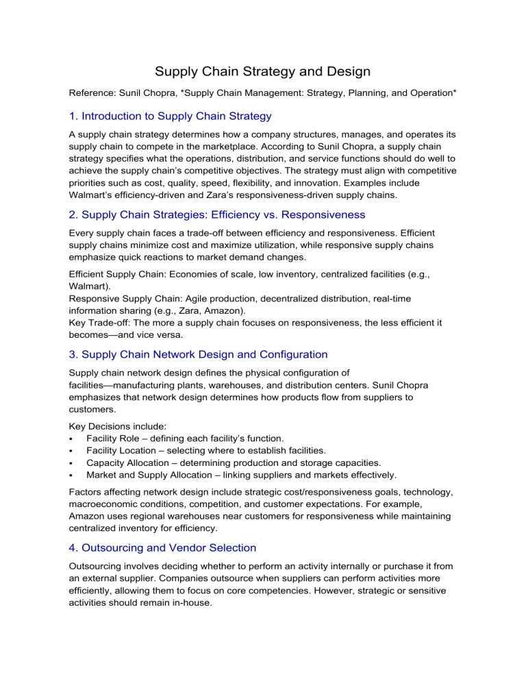 Supply Chain Strategy And Design Efficiency Network Outsourcing 4586