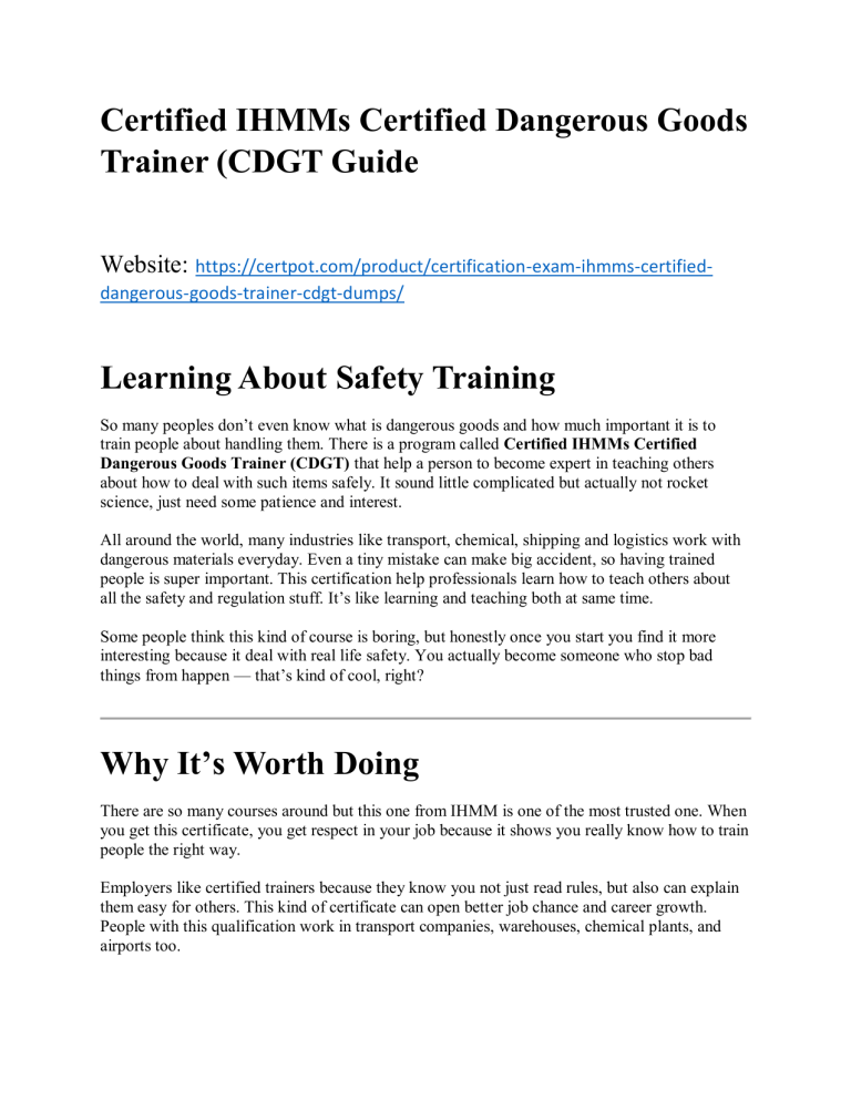 CDGT Certification Guide: Dangerous Goods Training