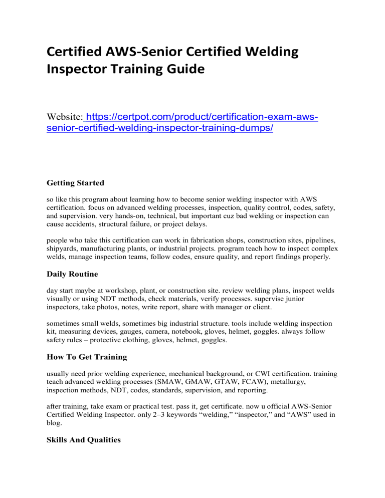 AWS Senior Certified Welding Inspector Training Guide