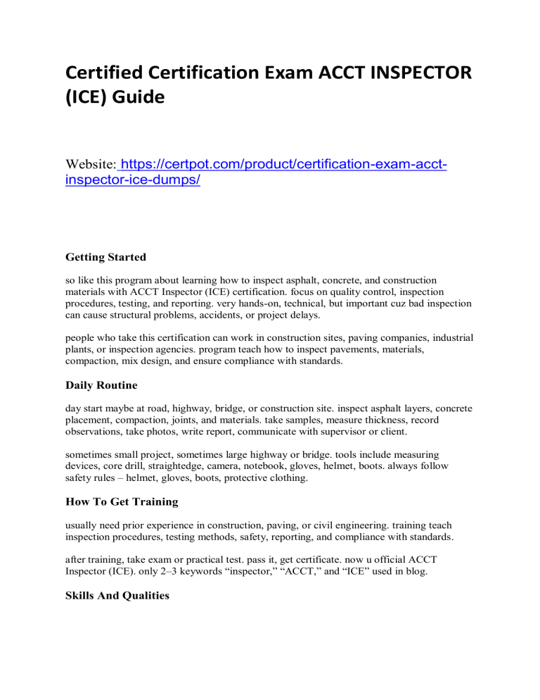ACCT Inspector (ICE) Certification Guide