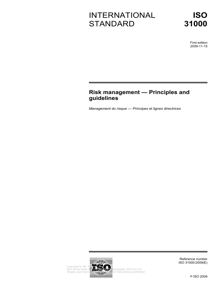 ISO 31000: Risk Management Principles and Guidelines