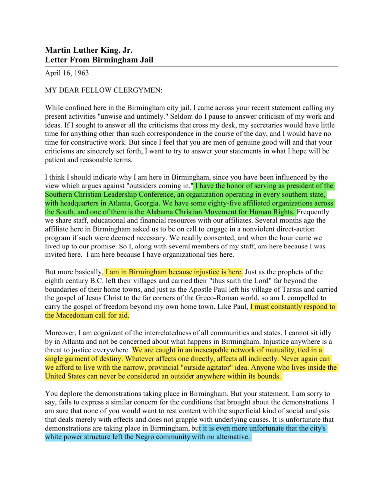 Letter from Birmingham Jail by Martin Luther King Jr.