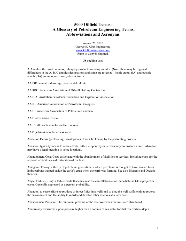5000 Oilfield Terms: Petroleum Engineering Glossary & Acronyms