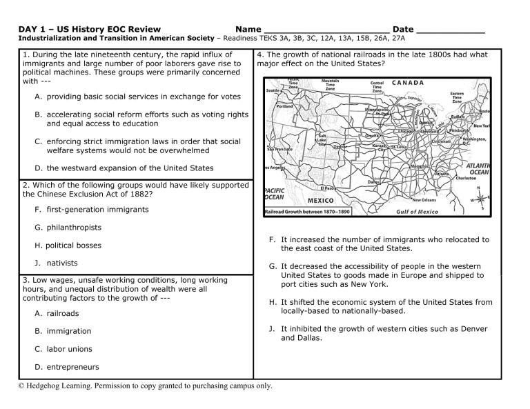 US History EOC Review: Industrialization & Progressive Era
