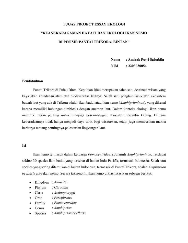 TUGAS PROJECT ESSAY EKOLOGI