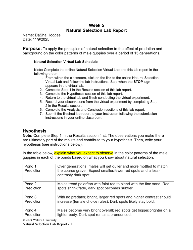 Natural Selection Lab Report: Guppy Evolution