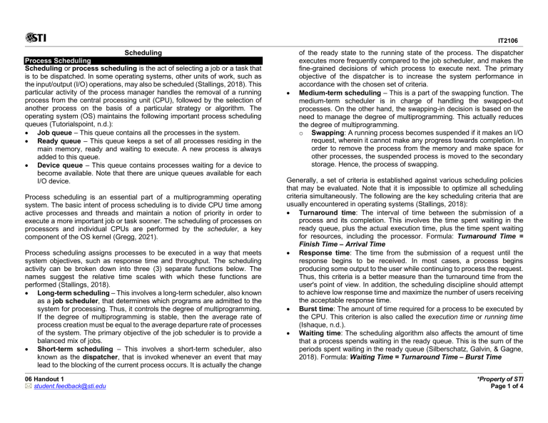 Process Scheduling Algorithms in Operating Systems