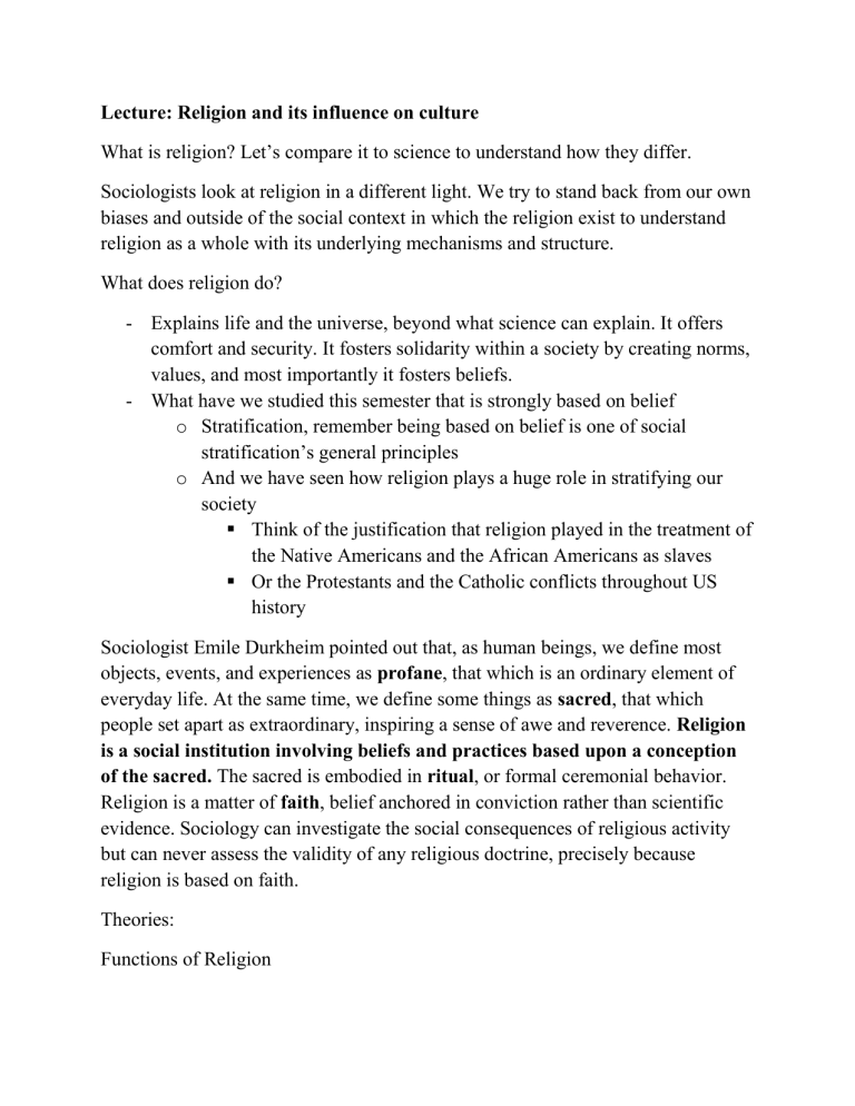 Religion & Culture: Sociological Theories & Influence