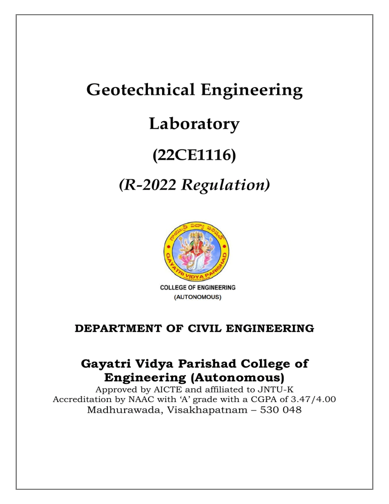 Geotechnical Engineering Lab Manual - Soil Properties & Testing