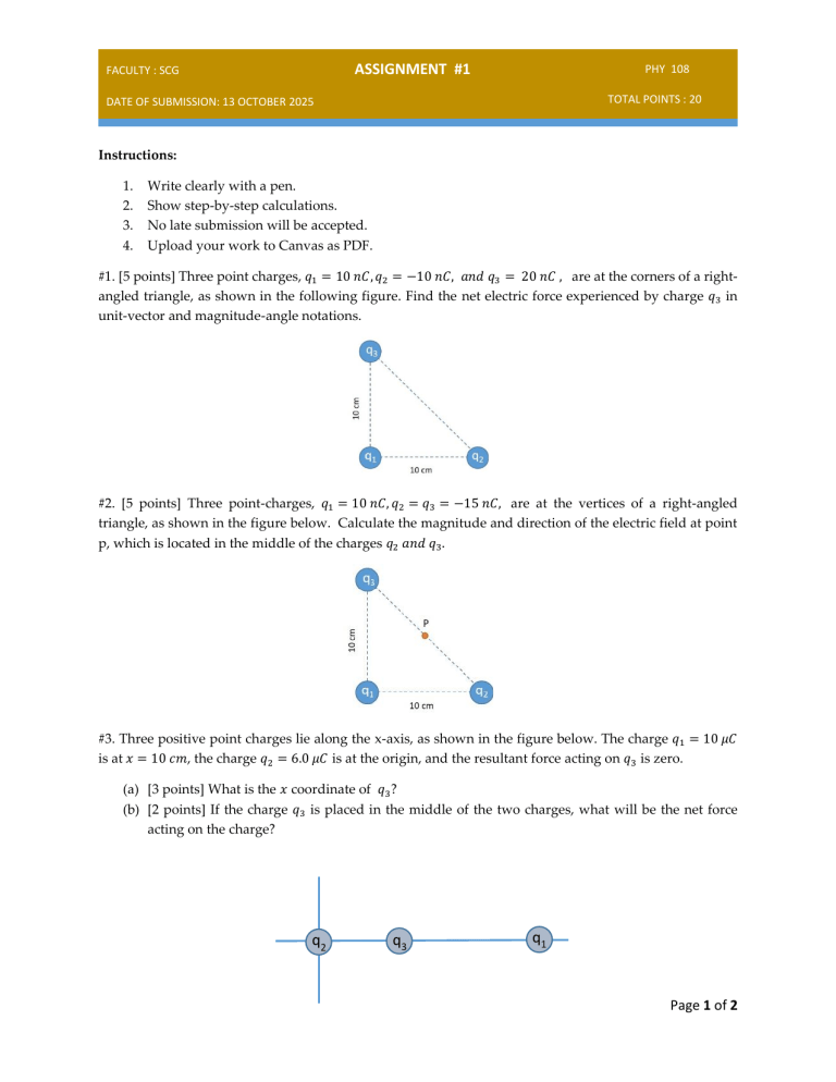 Physics Assignment: Electric Forces and Fields