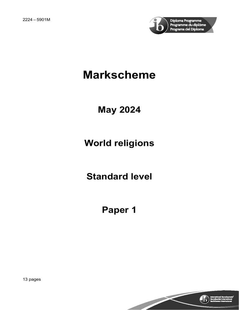 World Religions Standard Level Paper 1 Markscheme - May 2024 IB