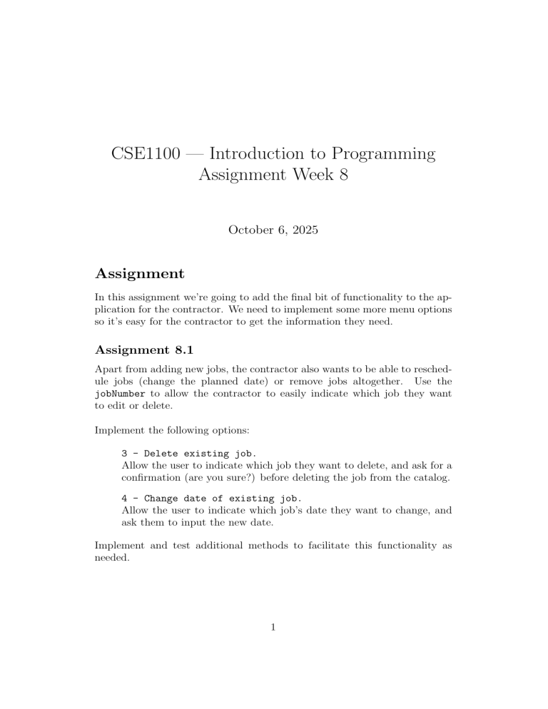 CSE1100 Programming Assignment: Contractor Application