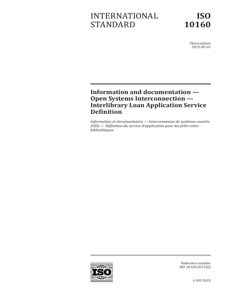 ISO 10160:2015 Interlibrary Loan Application Service Definition