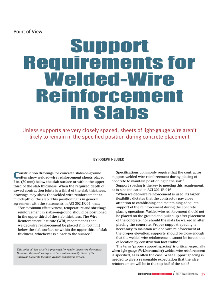 Support Requirements for Welded-Wire Reinforcement in Concrete Slabs