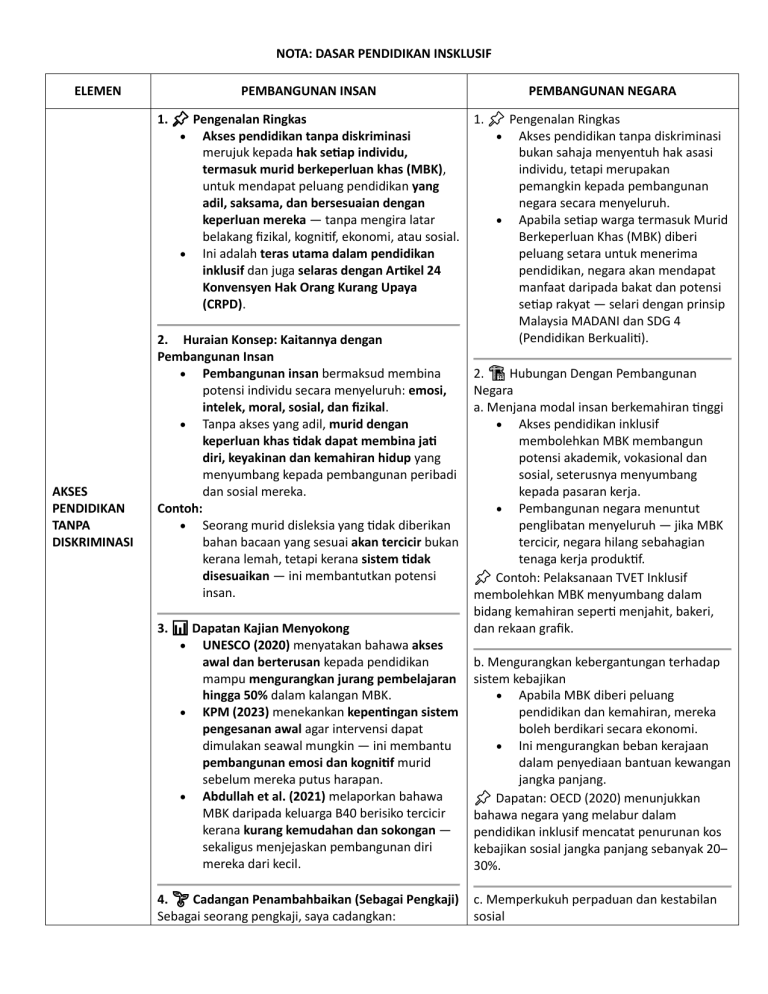NOTA DASAR PENDIIDKAN INKLUSIF