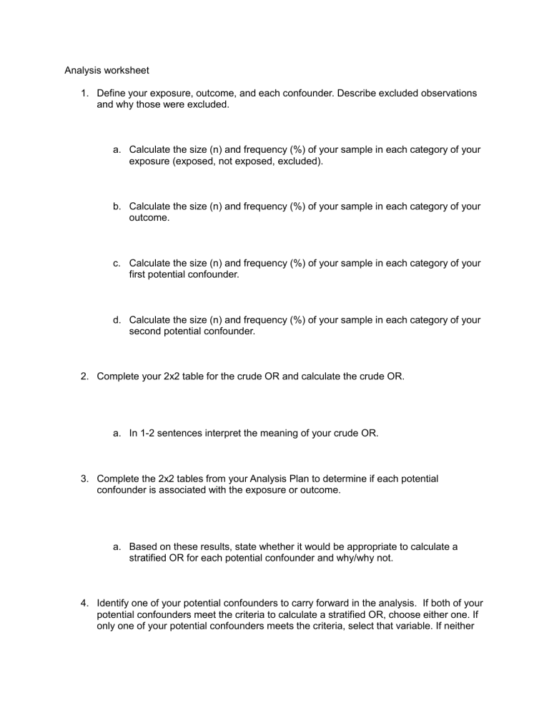 Epidemiological Analysis Worksheet: OR Calculation