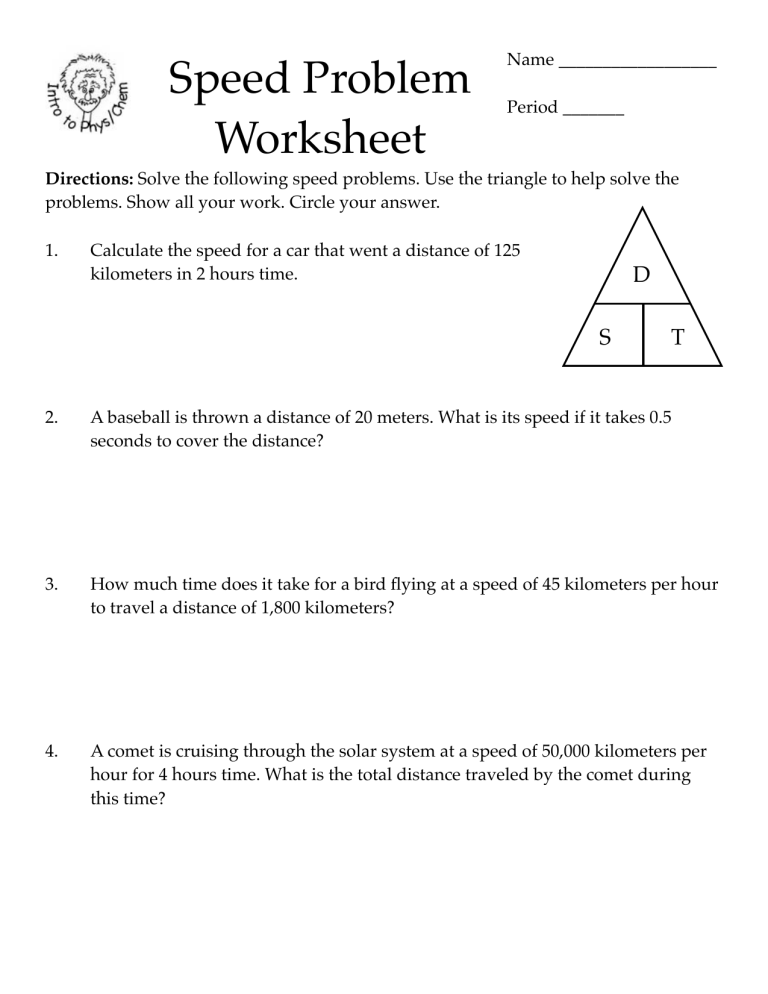 Speed Problem Worksheet: Calculate Distance, Speed, and Time