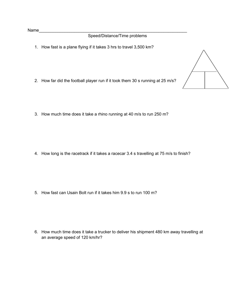 Speed Distance Time Problems Worksheet | Physics Kinematics Practice