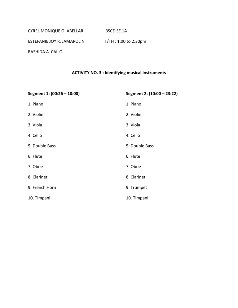 Musical Instrument Identification Activity Sheet - Music Education