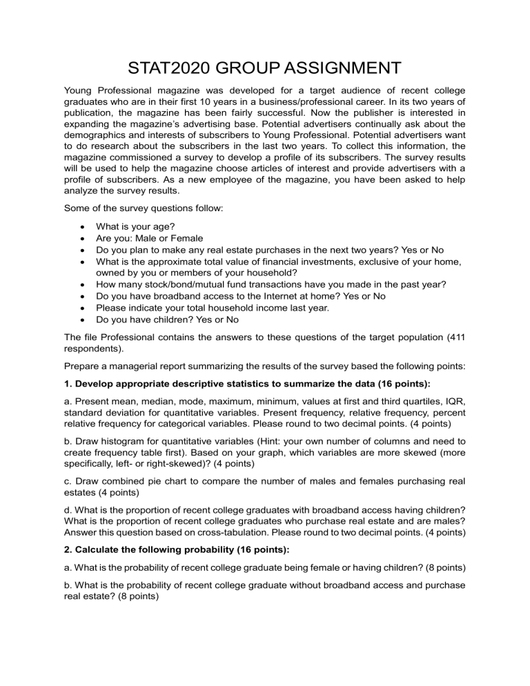 STAT2020 Group Assignment: Survey Data Analysis