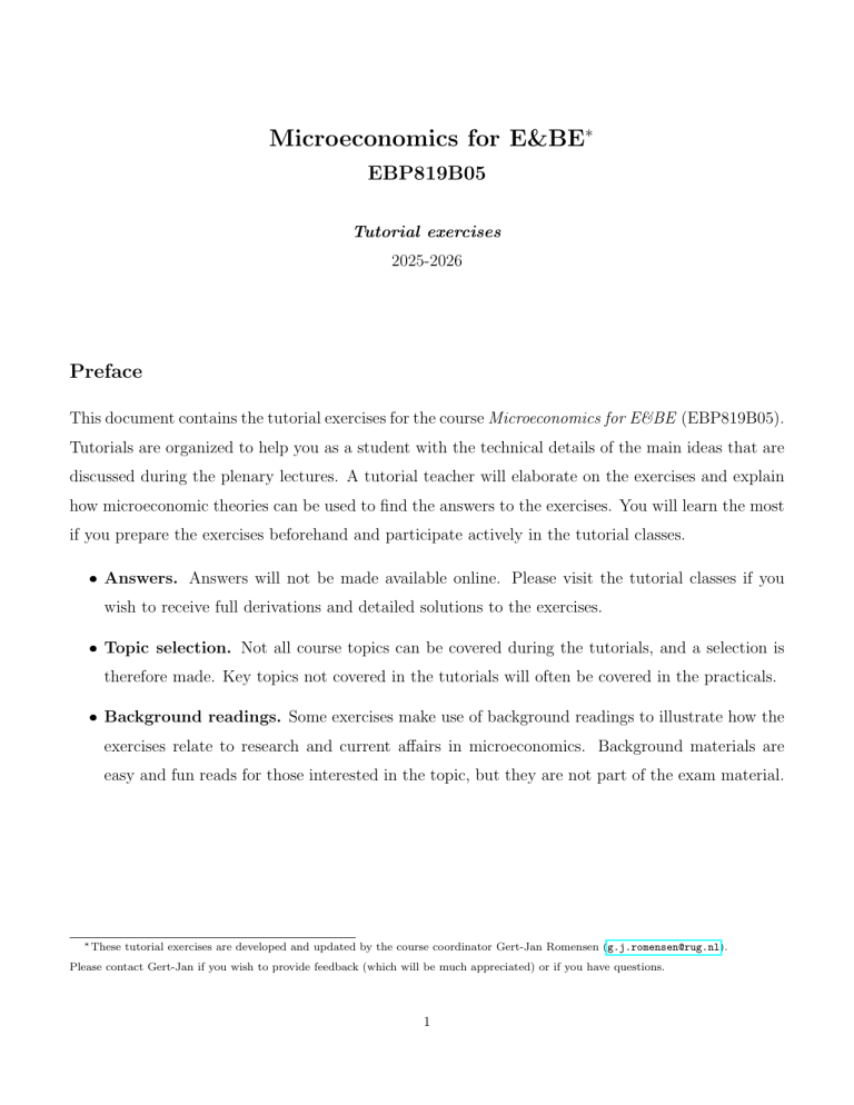 Microeconomics Tutorial Exercises: Supply, Demand & Policy